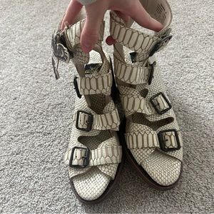 Freebird by Steven | Shoes | Nwt Freebird By Steven Quail White Snake Leather Buckle Booties ...